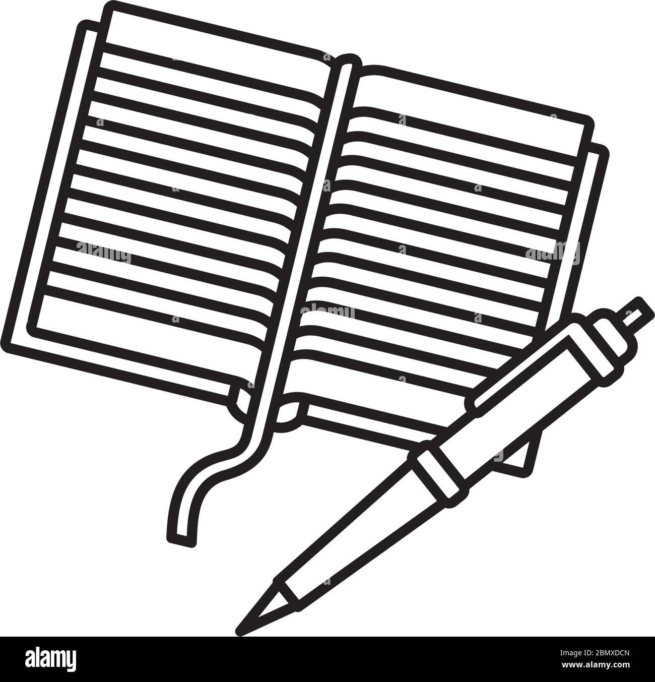 Notebook and ball-point pen vector line icon. Crreativity concept ...
