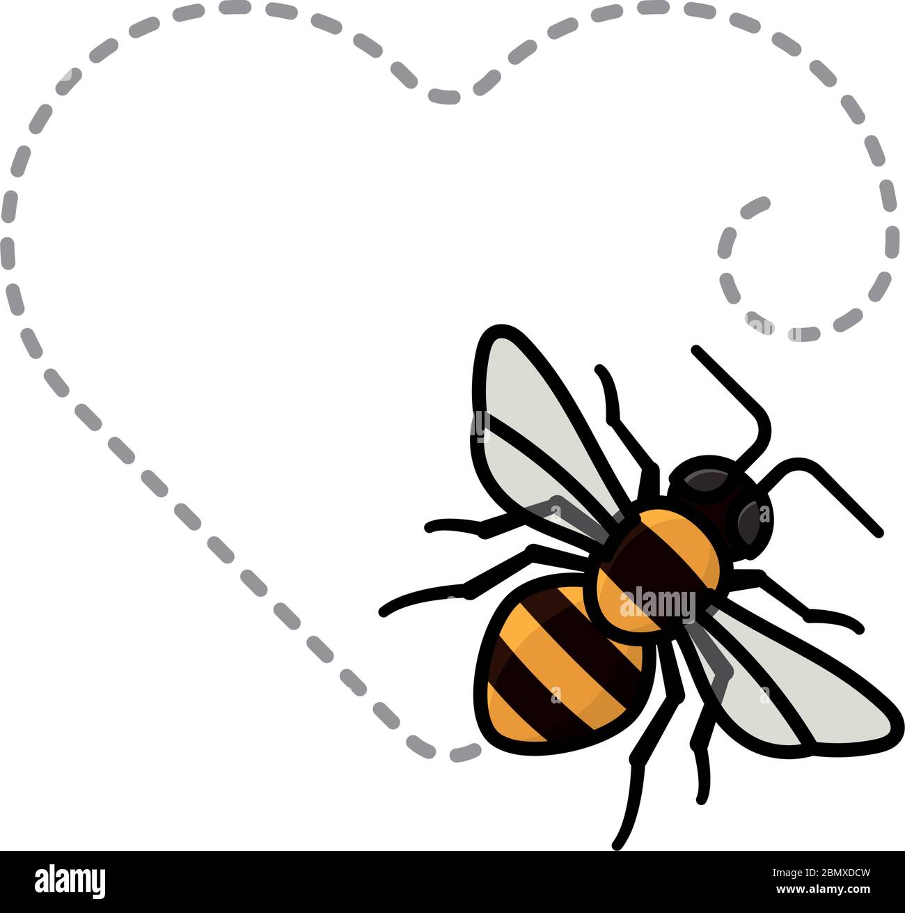 Honey bee moving on a heart-shaped path isolated vector illustration ...