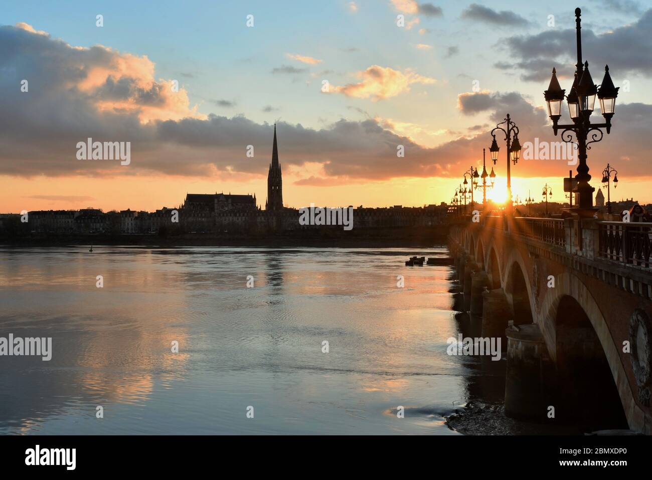 The Garonne river flows under an old bridge built by Napoleon in ...