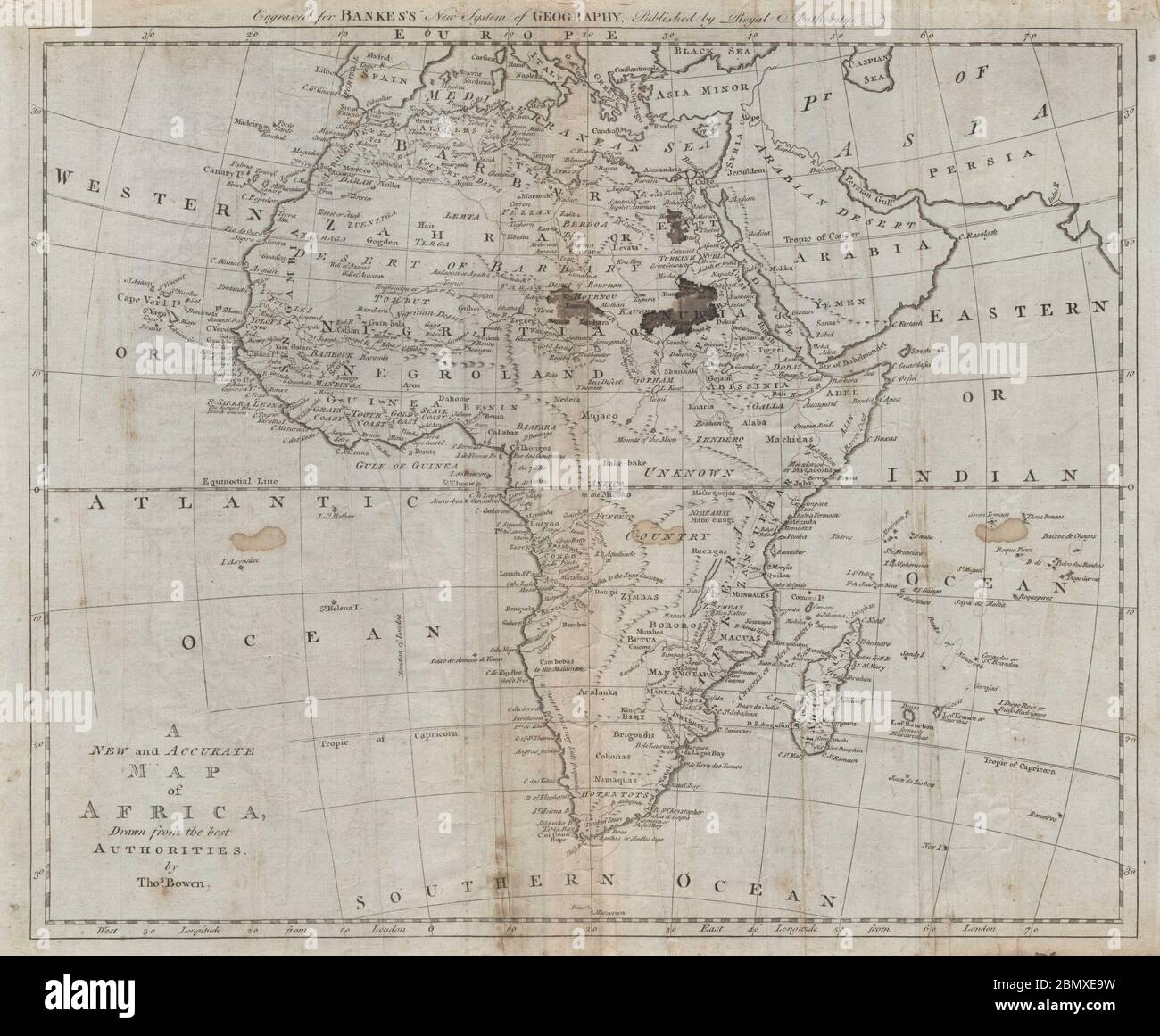 A new and accurate map of Africa, Drawn from the best Authorities BOWEN 1789 Stock Photo - Alamy