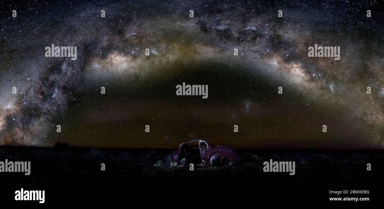 old wreck under starry sky, milky way Karoo Stock Photo - Alamy