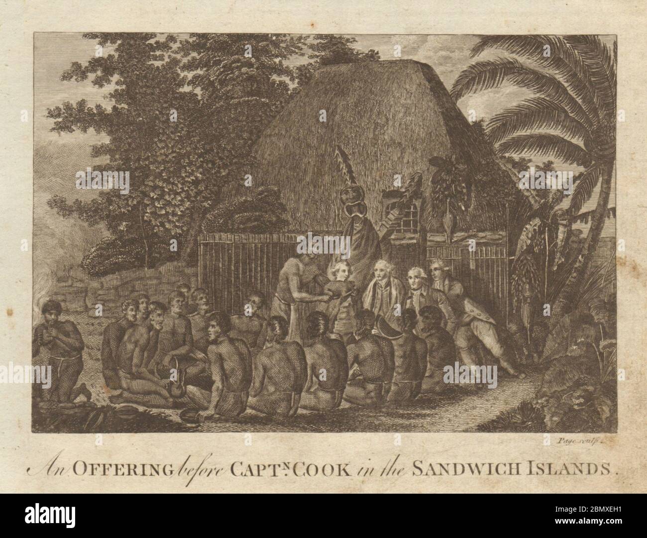 An offering before Captain Cook in the Sandwich Islands. Hawaii. BANKES ...