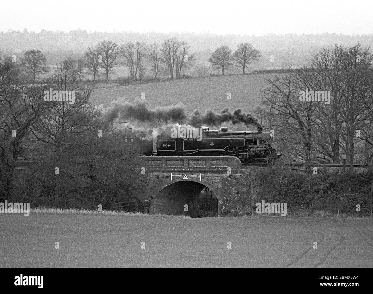Steam locomotive crossing a railway bridge on the Bluebell Heritage ...