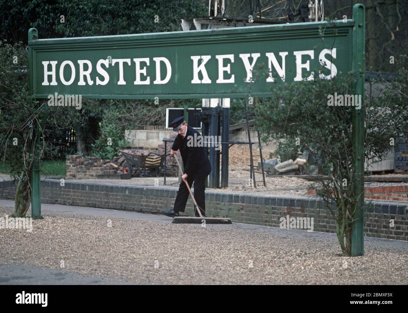 Sweeping platform at Horsted Keynes Railway Heritage Railway, West ...
