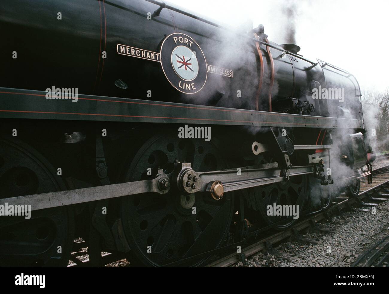 Merchant Navy Class steam locomotive on the Bluebell Heritage Railway ...