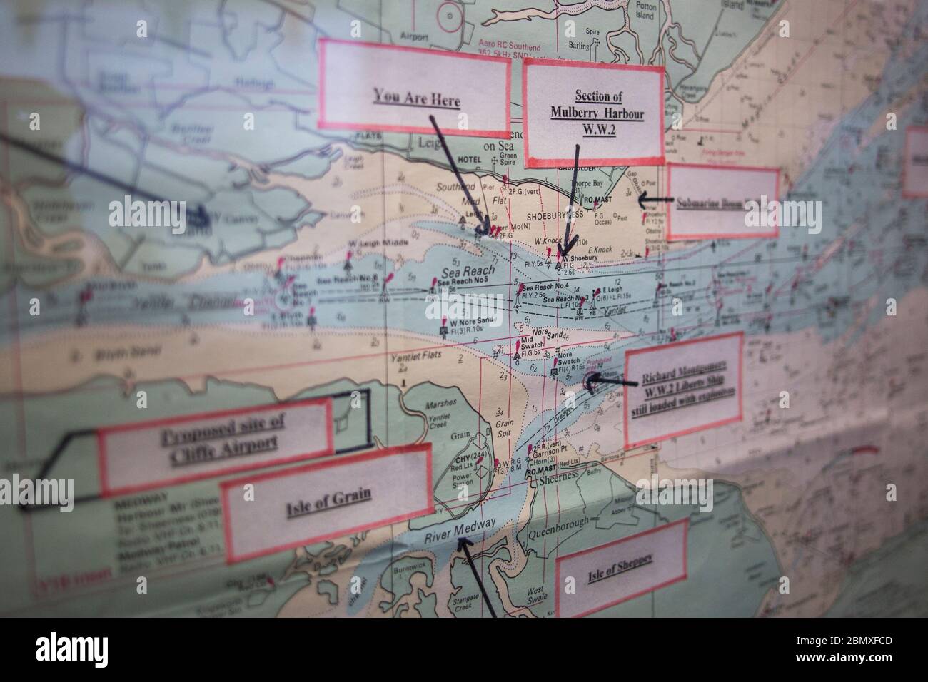 An annotated British Admiralty Chart showing the Sea Reach area of the ...