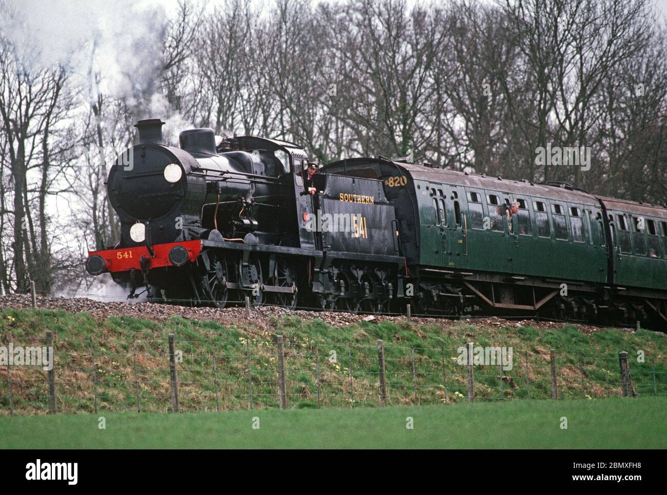 Steam train on the Bluebell Heritage Railway, West Sussex, England ...