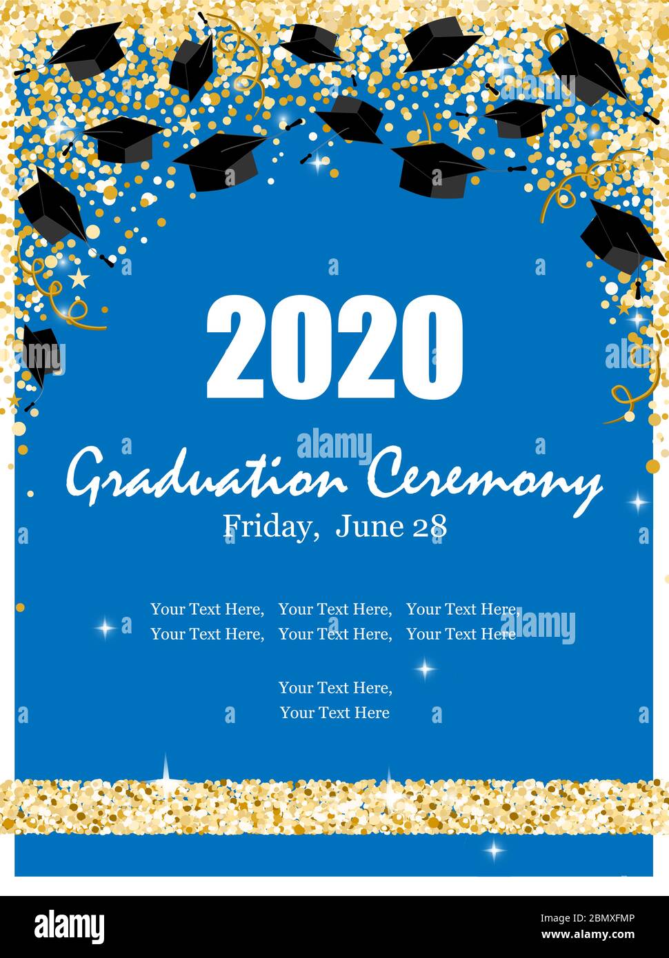 Graduation Class Ceremony of 2020 greeting cards set with graduate hats ...