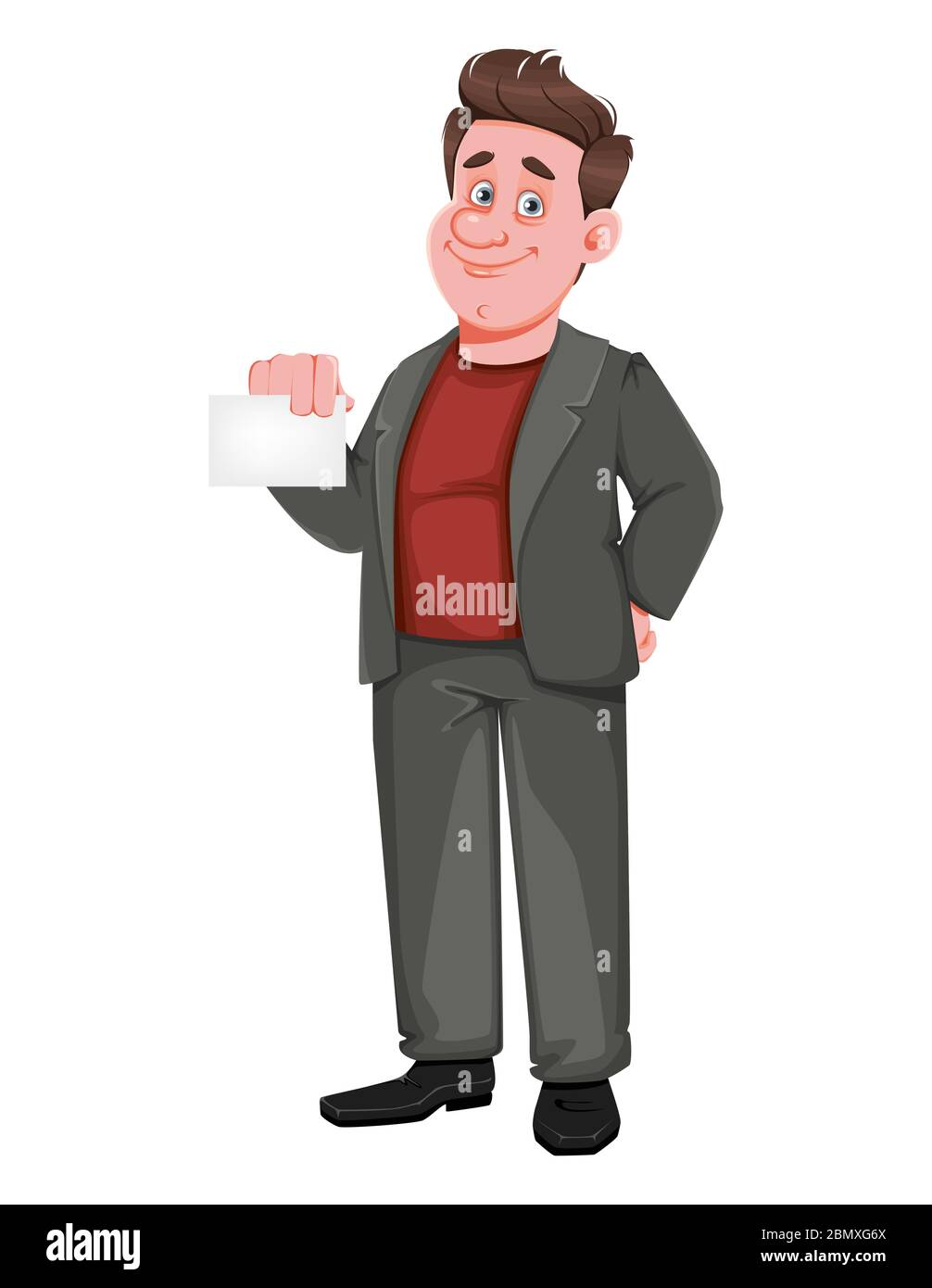 Smiling middle aged businessman holding blank card. Happy handsome ...