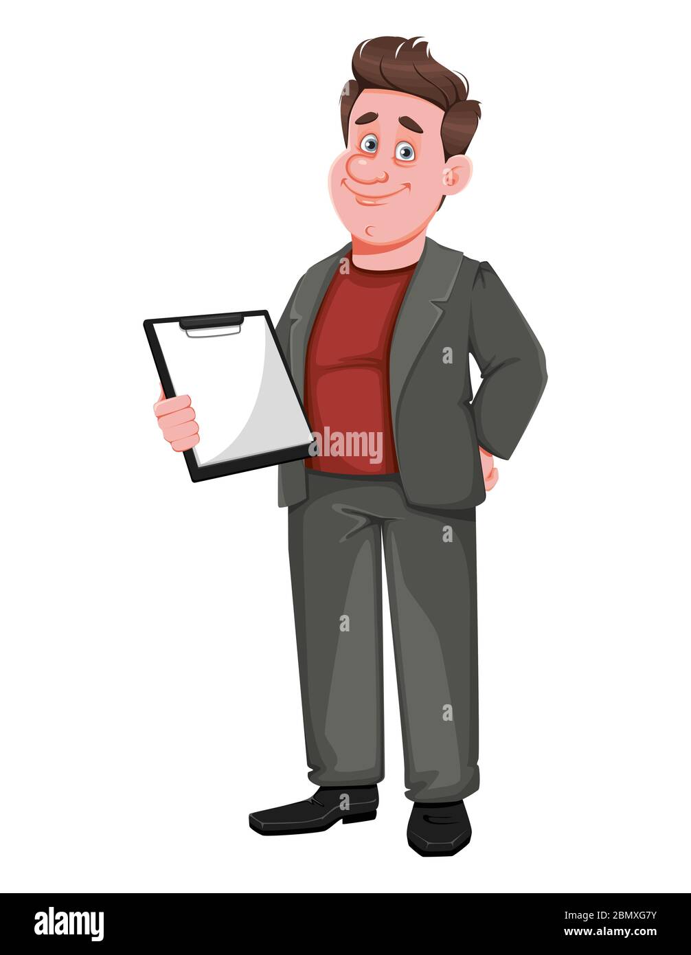 Smiling middle aged businessman holding blank clipboard. Happy handsome ...