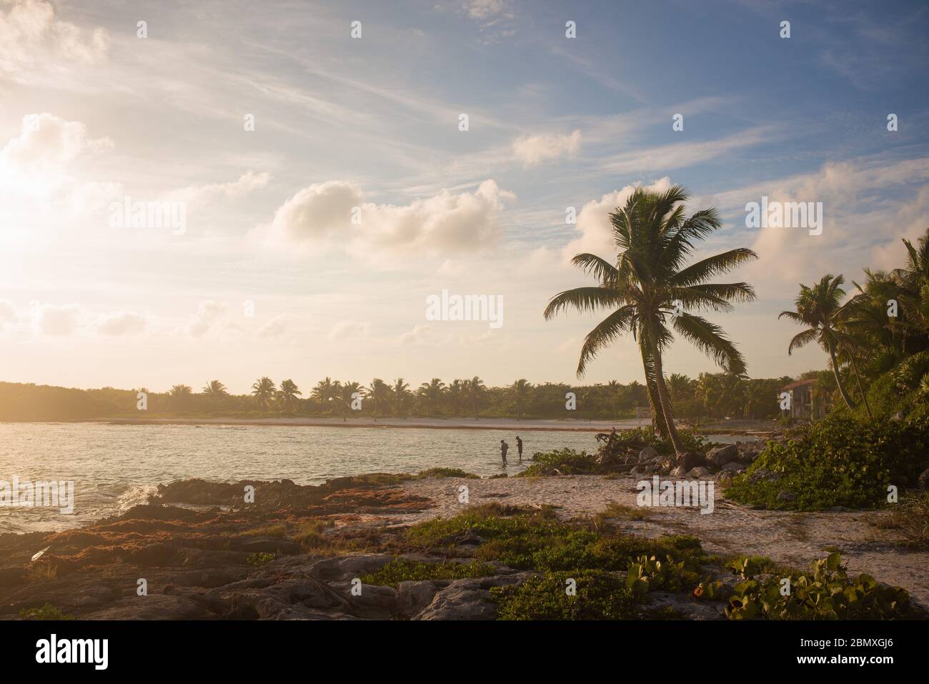 Tropical beach at sunset in Tulum, Mexico Stock Photo - Alamy