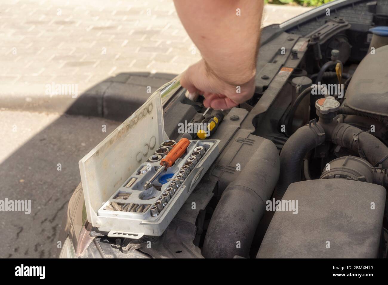 Auto mechanic tool kit. The mechanic has prepared tools for diagnosis ...