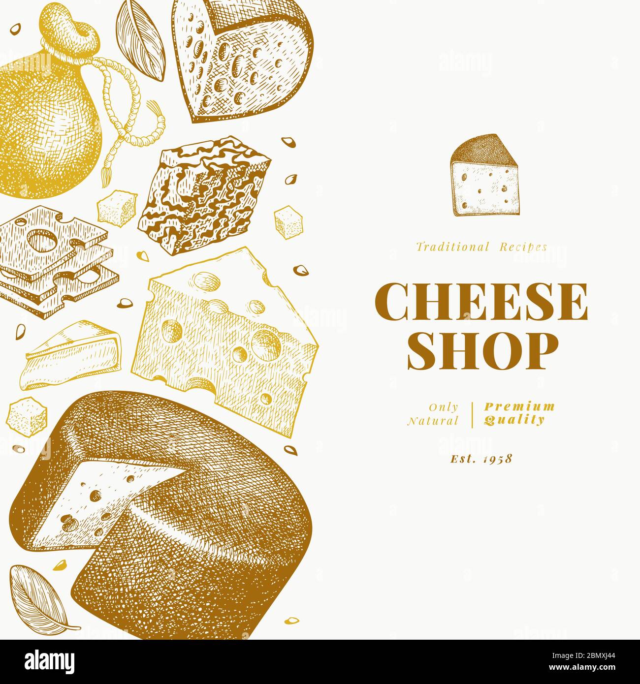 Cheese design template. Hand drawn vector dairy illustration. Engraved ...