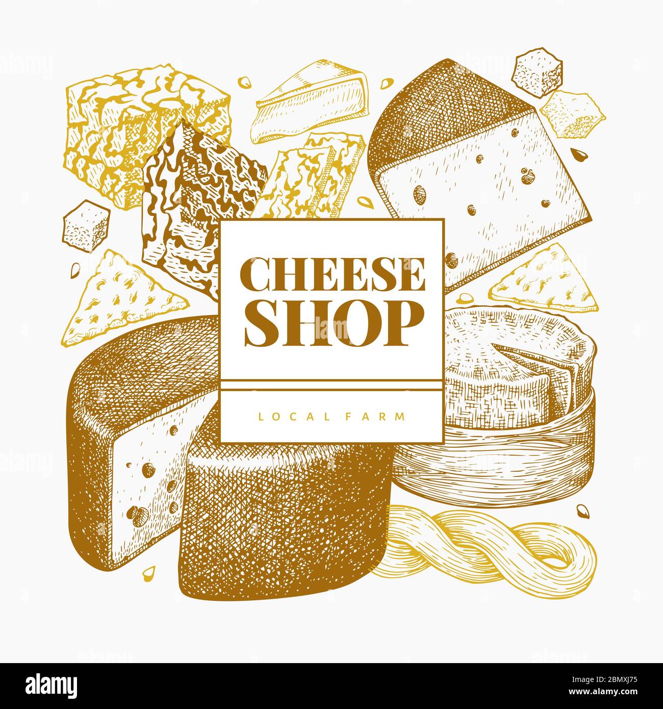 Cheese design template. Hand drawn vector dairy illustration. Engraved ...