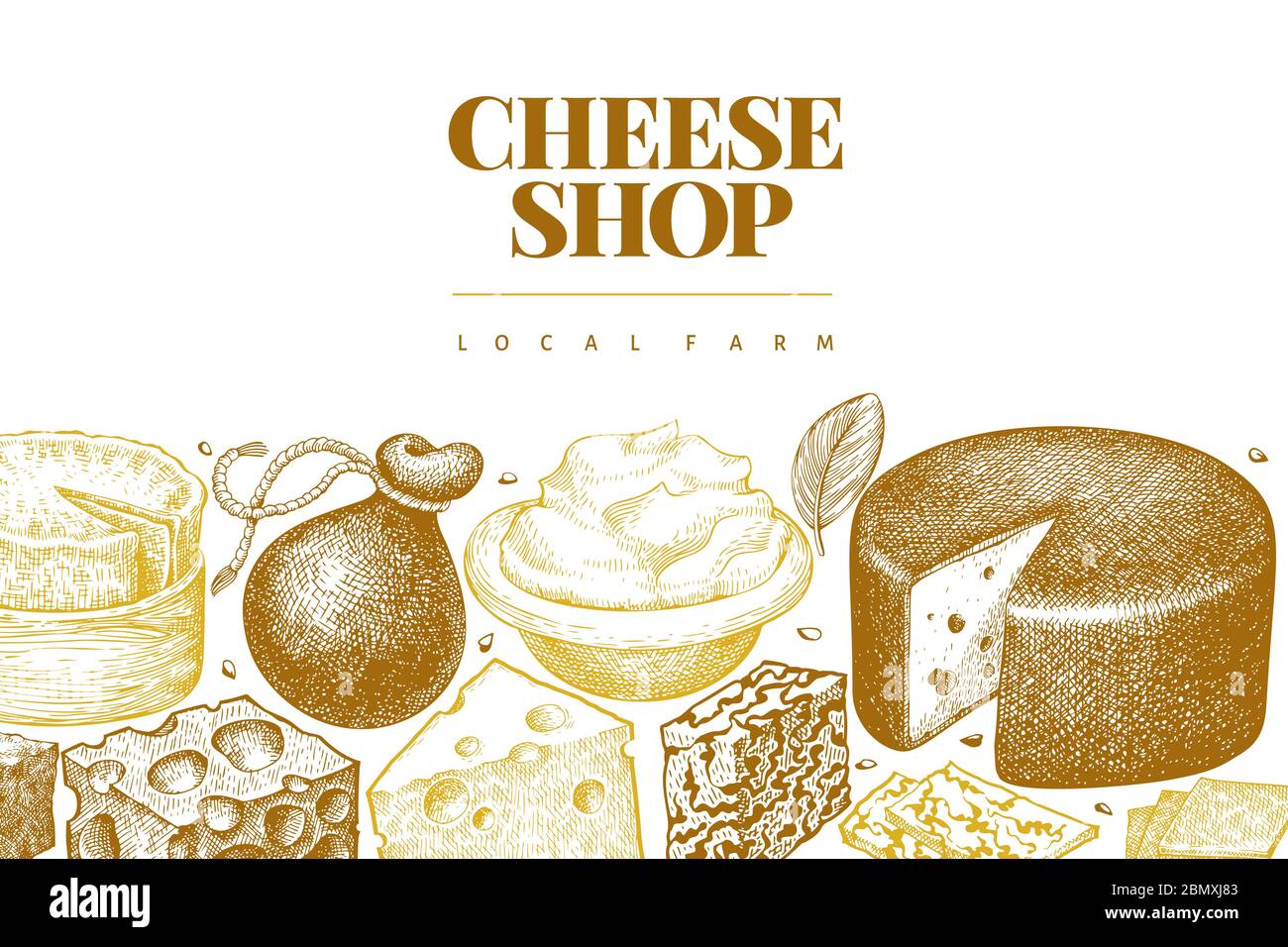 Cheese design template. Hand drawn vector dairy illustration. Engraved ...