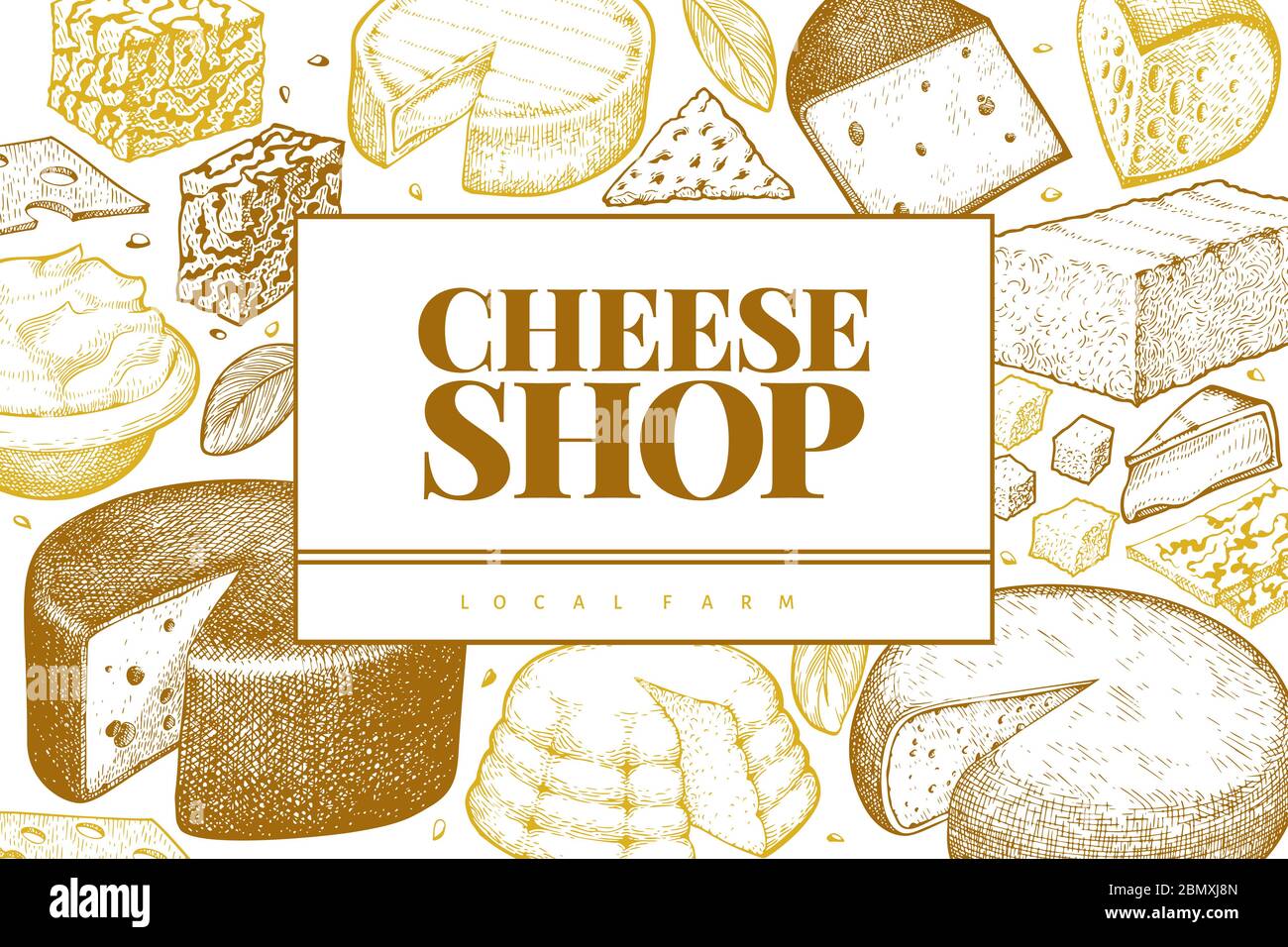 Cheese design template. Hand drawn vector dairy illustration. Engraved ...