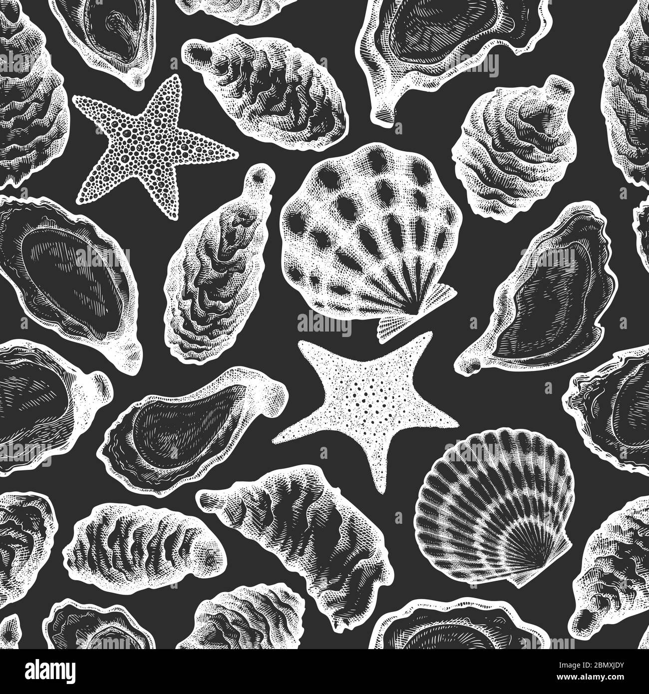 Oysters seamless pattern. Hand drawn vector illustration. Seafood ...