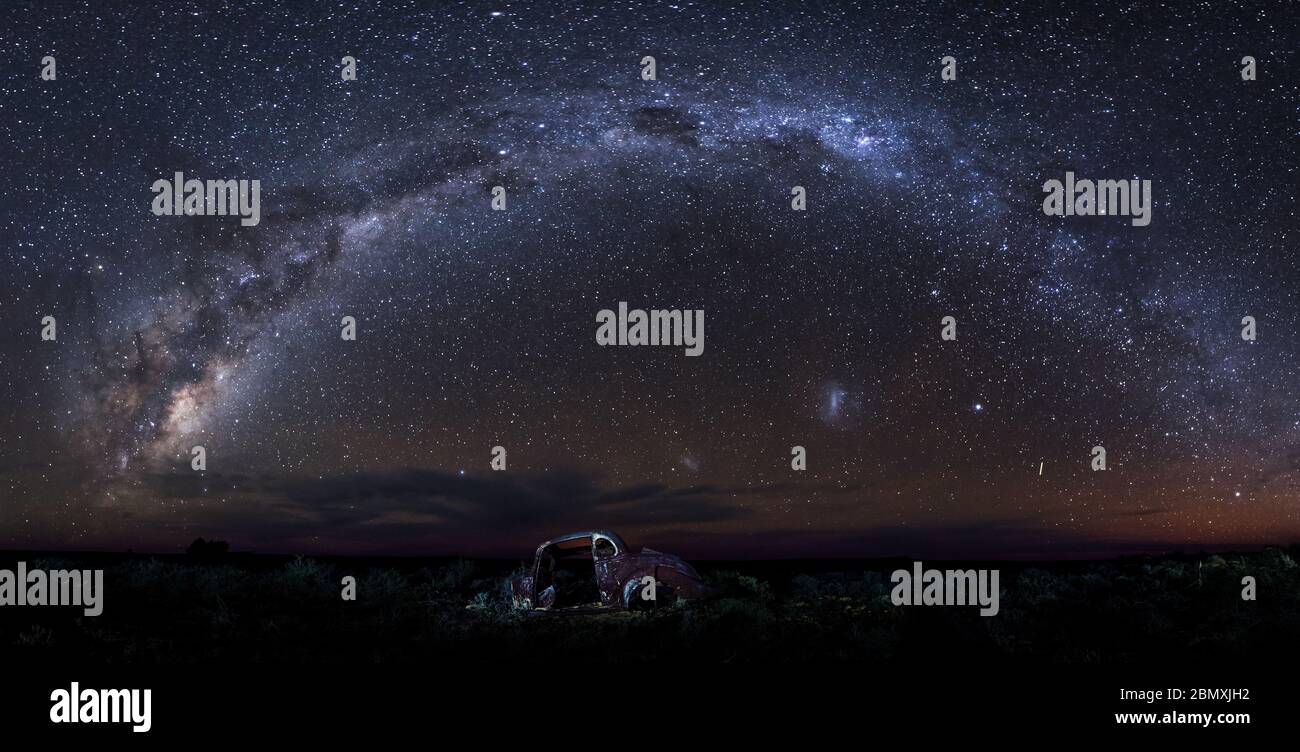old wreck under starry sky, milky way Karoo Stock Photo - Alamy