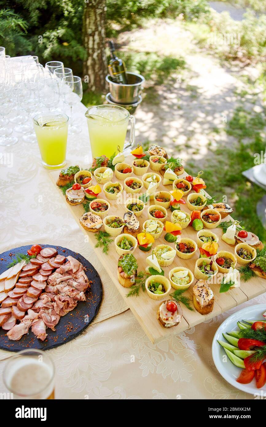 delicious buffet for guests, beautiful sandwiches, juicy meat Stock ...