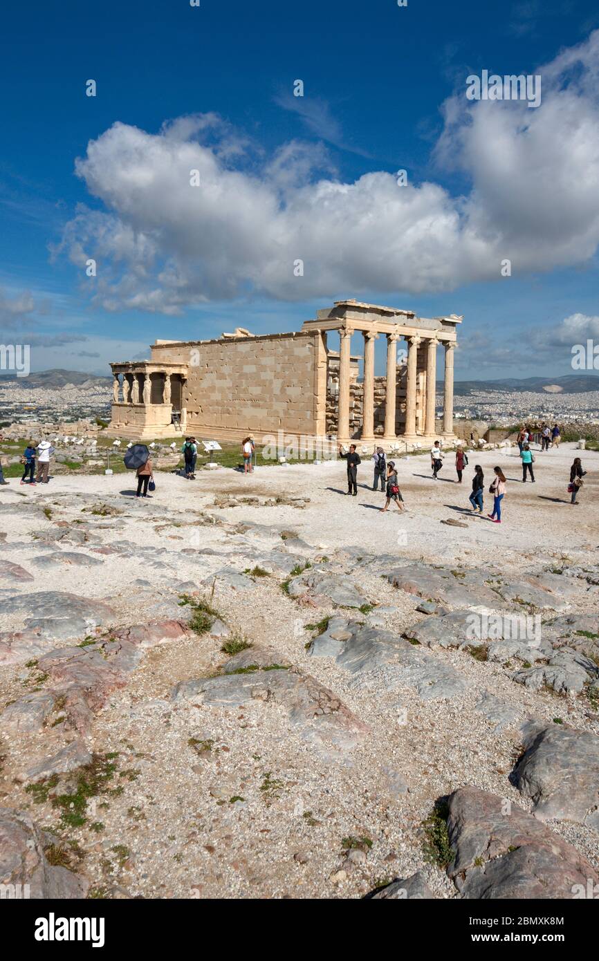 The Erechtheion on the north side of the Acropolis of Athens in Greece ...
