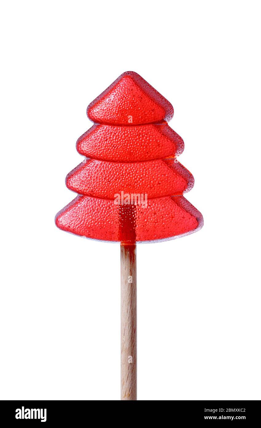 Christmas tree shaped red lollipop isolated on white background Stock ...