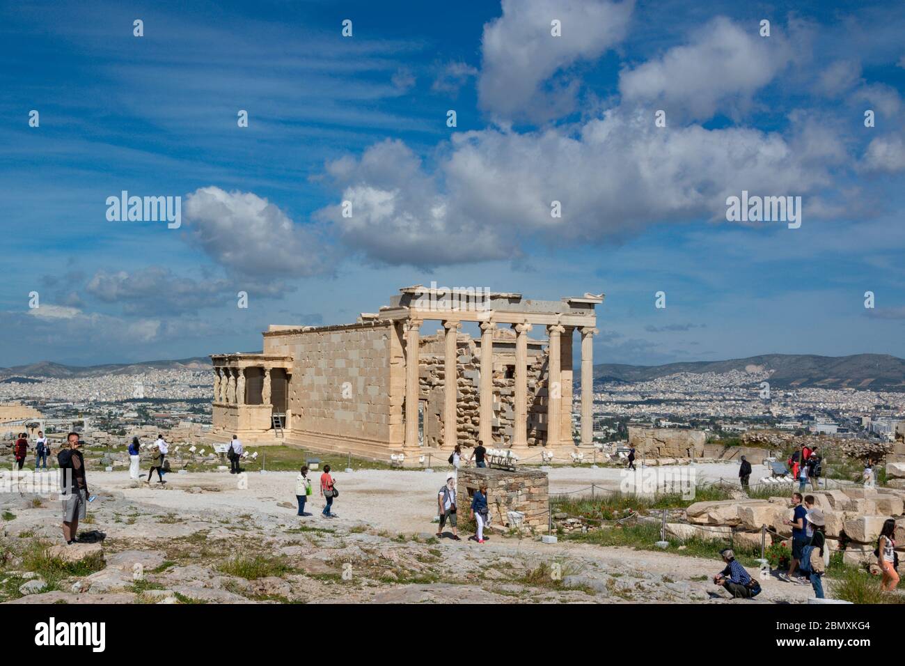 The Erechtheion on the north side of the Acropolis of Athens in Greece ...