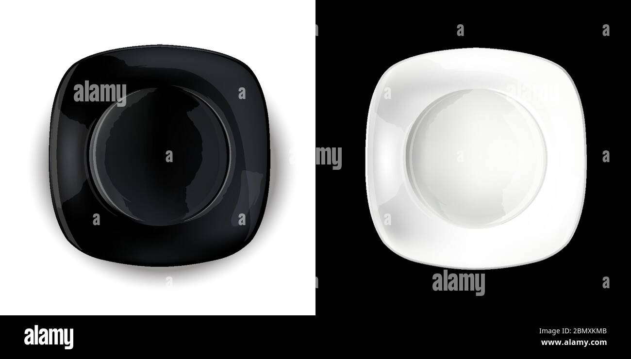 On a contrasting background, black and white square plates Stock Vector ...