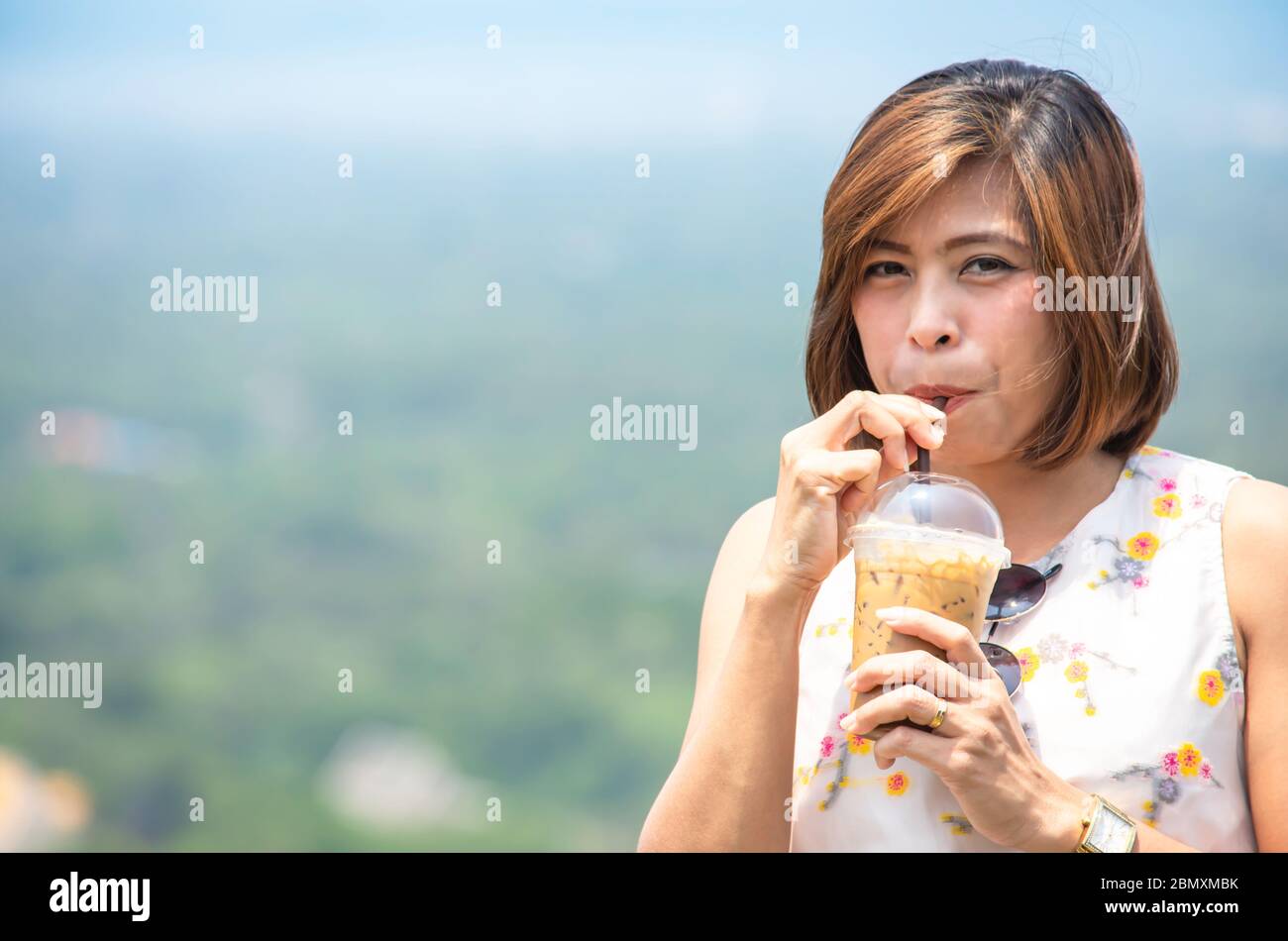 Portrait girl drinking iced coffee hi-res stock photography and images ...