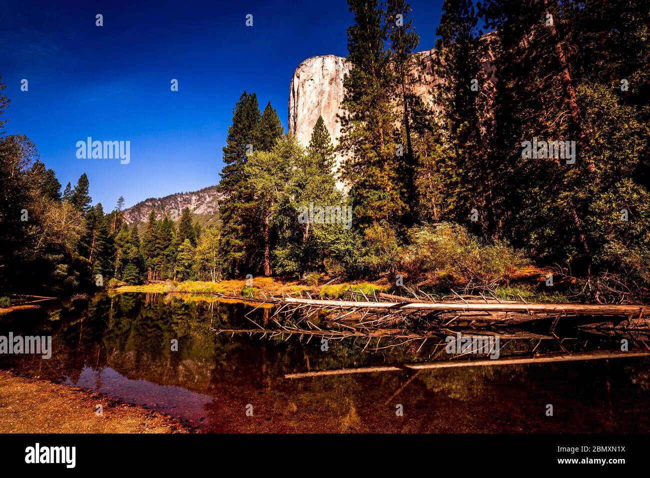 World famous rock climbing wall of El Capitan, Yosemite national park ...