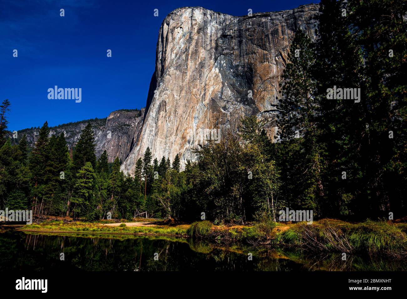 World famous rock climbing wall of El Capitan, Yosemite national park ...