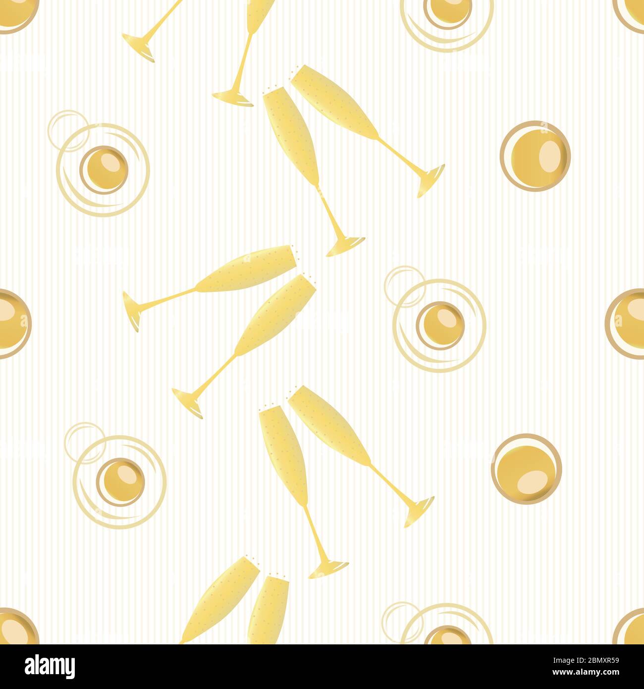 Champagne bubbles vector seamless pattern background. Hand drawn glasses, fizzy drink gold white ...