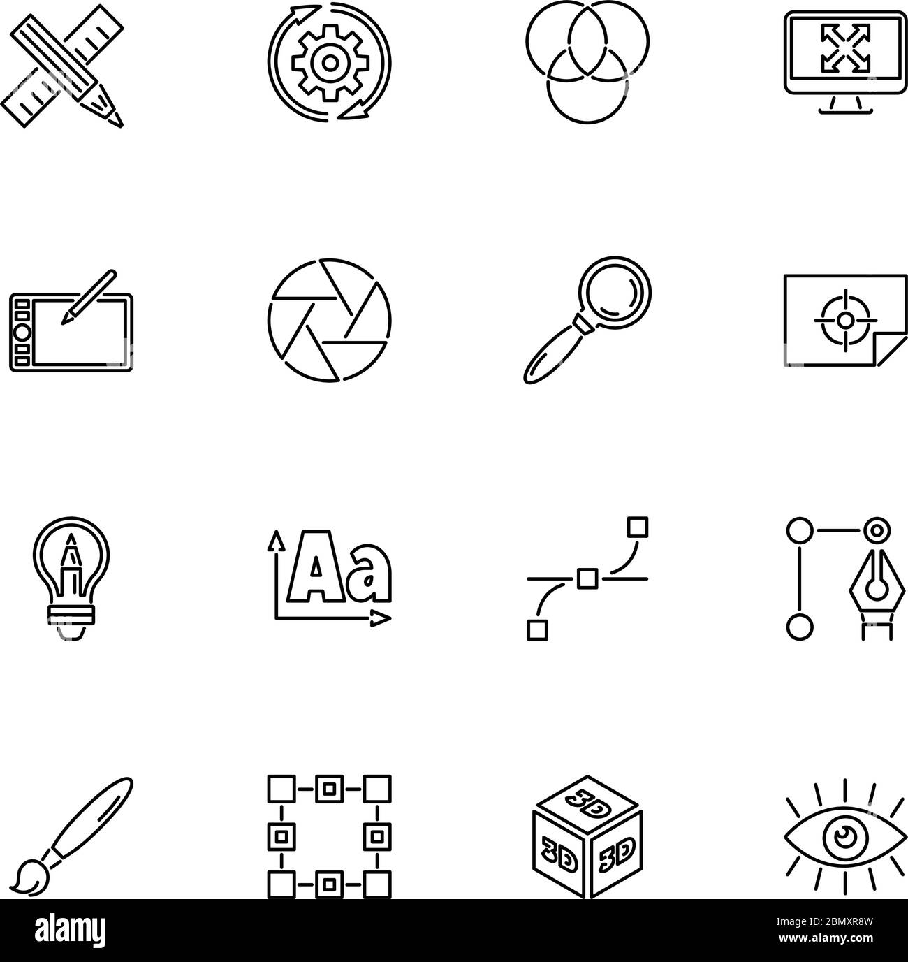 Graphic Design, Project outline icons set - Black symbol on white ...