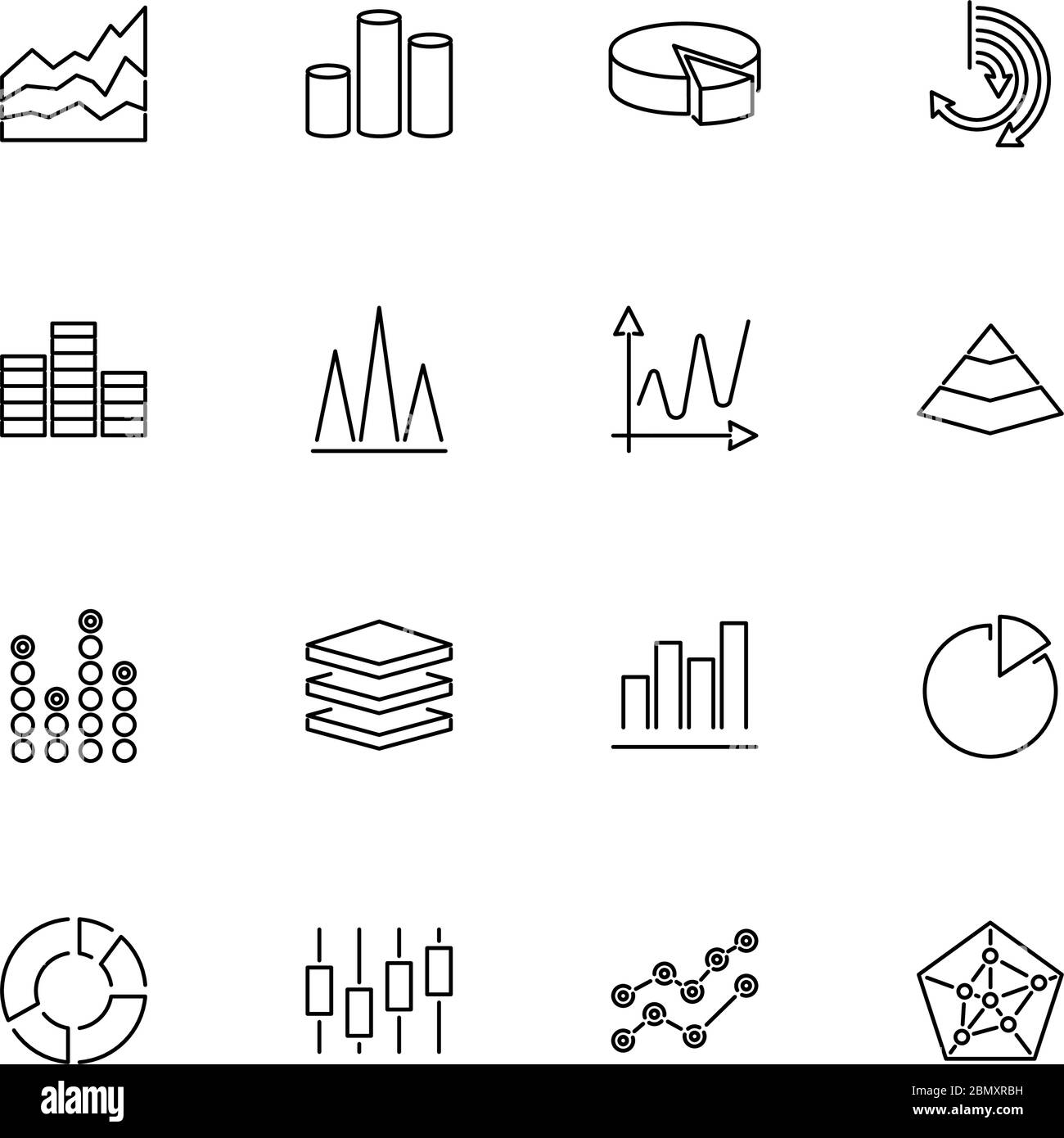 Diagram Graphs, Chart Pie outline icons set - Black symbol on white ...