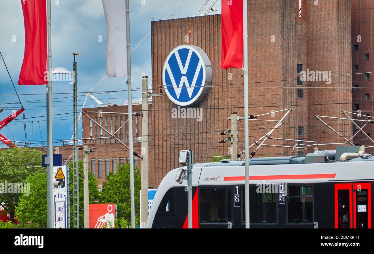 Wolfsburg, Germany, April 30., 2020: View over a local train to the ...