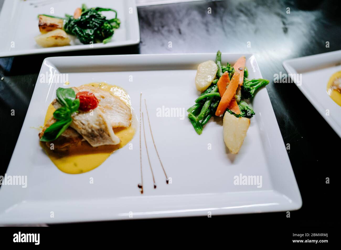 photo of a luxury fish filet plate Stock Photo - Alamy