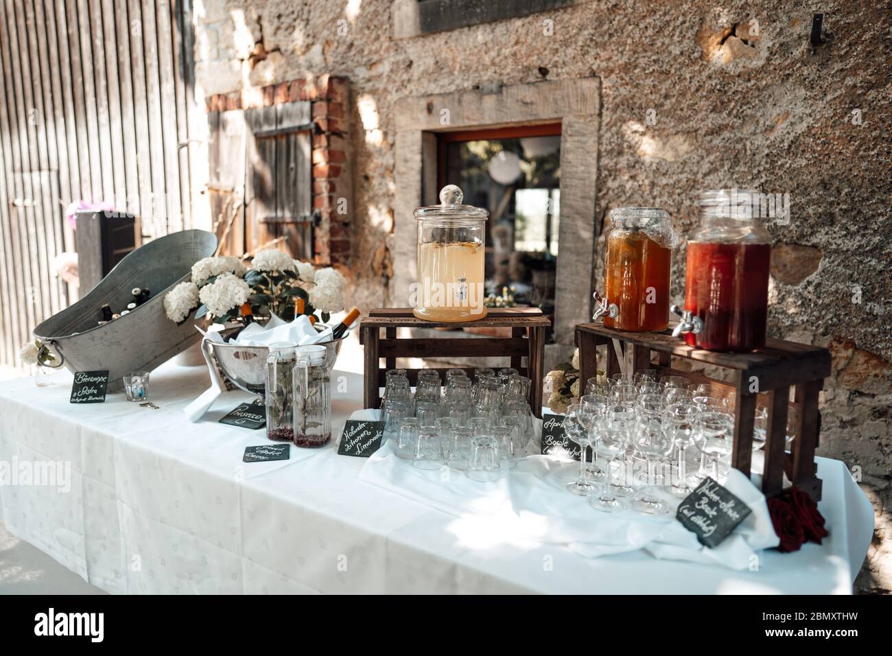photo of a jug drinks table outdoor in a party Stock Photo - Alamy