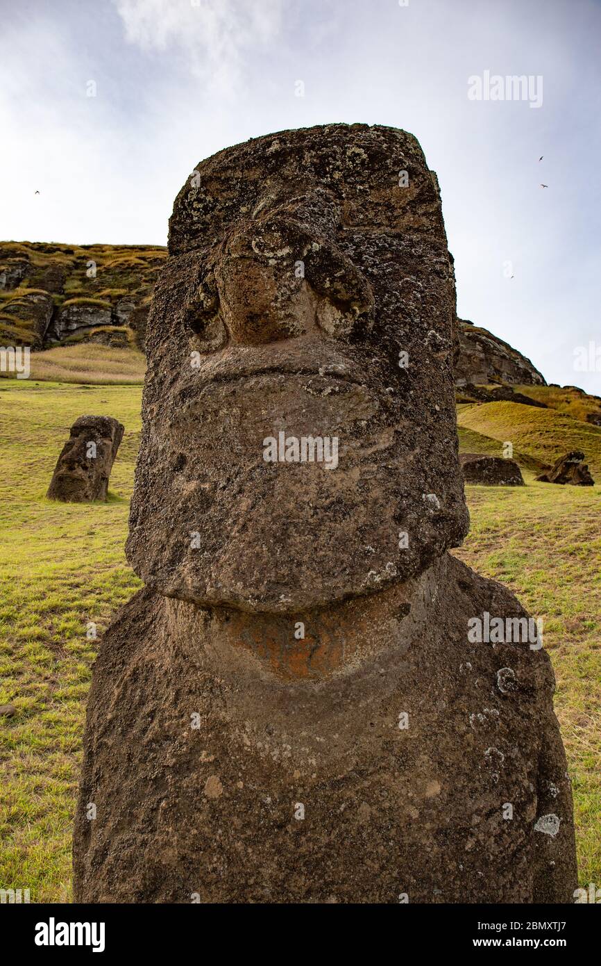 Stone statues Moai on Easter Island Rapa Nui Stock Photo - Alamy