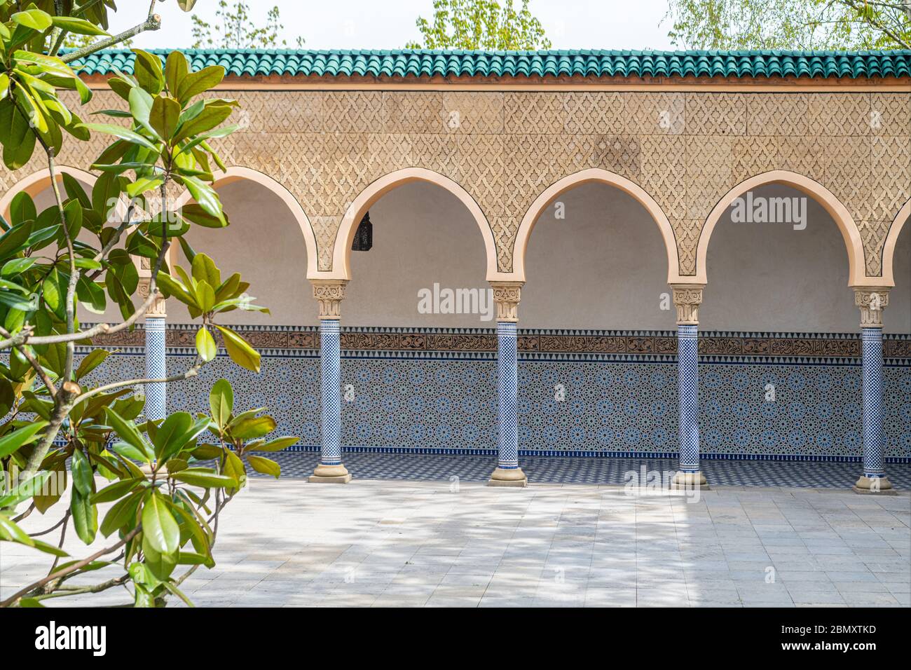 arabic arcade colonnade portico with wooden ceiling with ornaments ...
