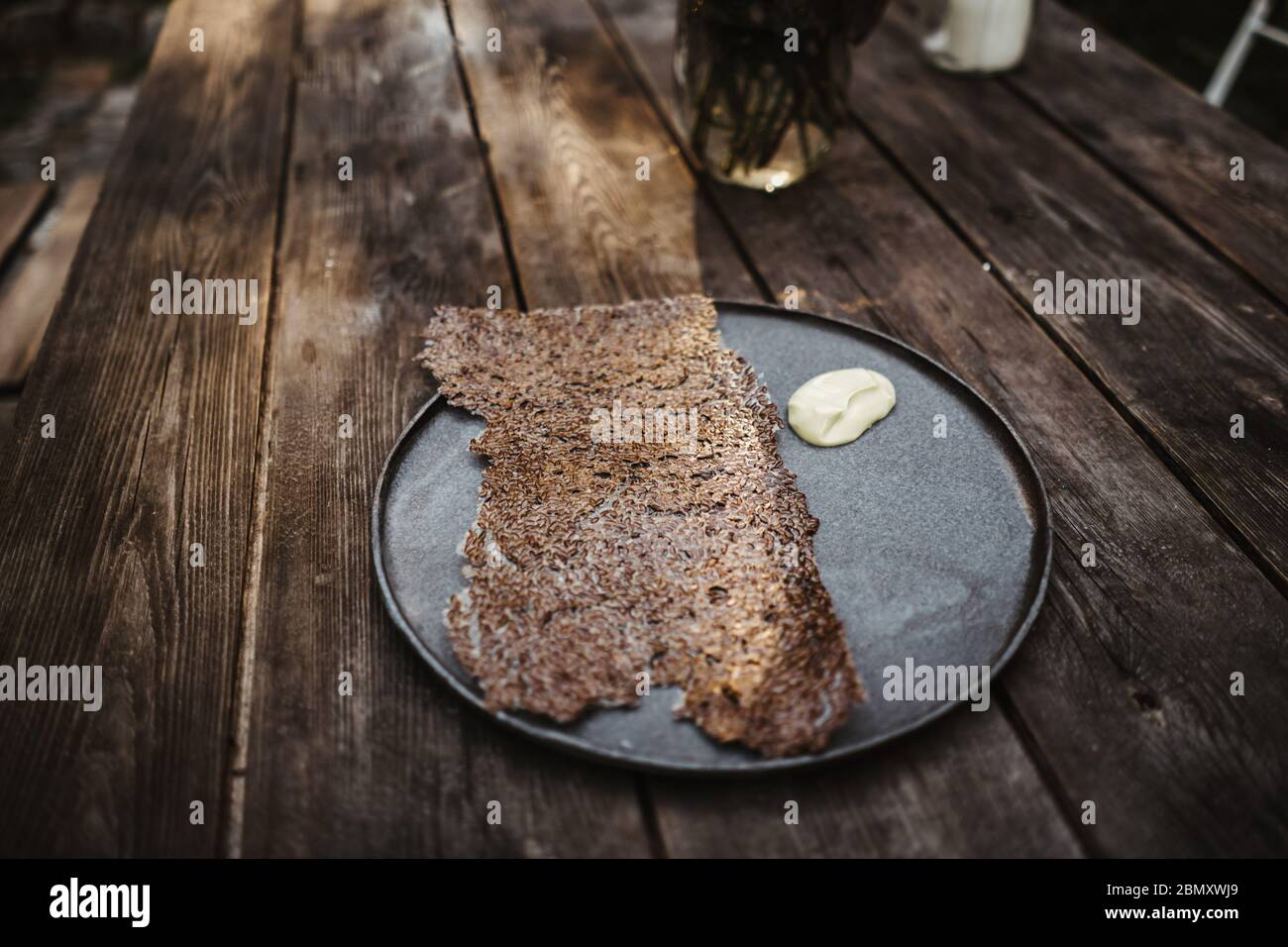 photo of flax seed crisps in a plate Stock Photo - Alamy