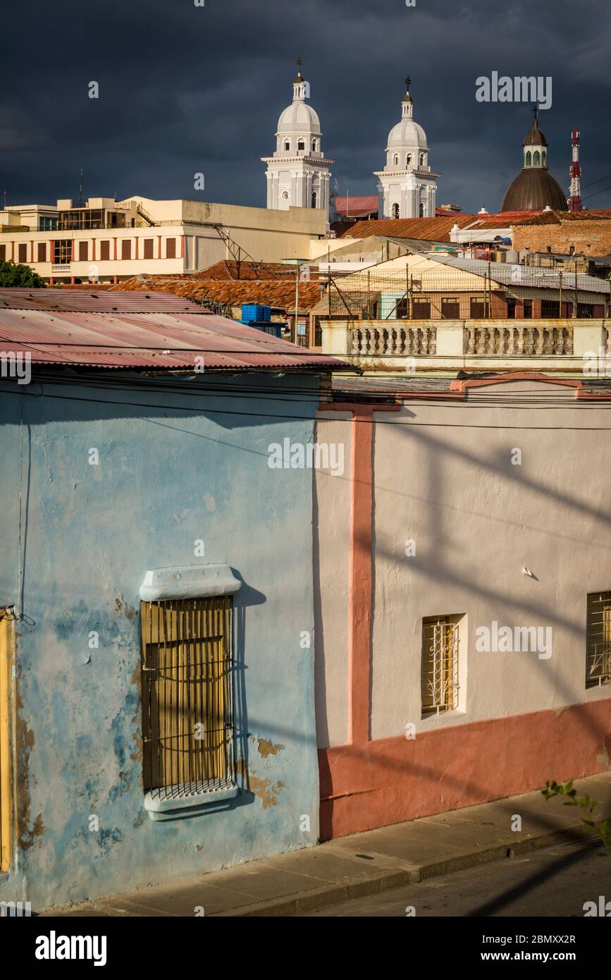 Cityscape with the towers of the Cathedral, Santiago de Cuba, Cuba ...