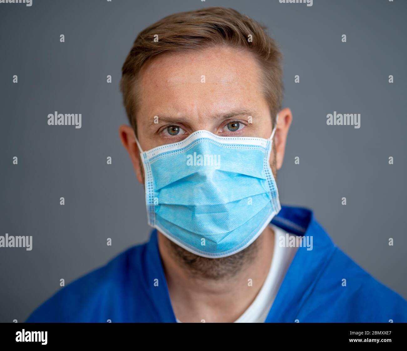 Stop the spread and Save lives campaign. Man Doctor wearing protection ...