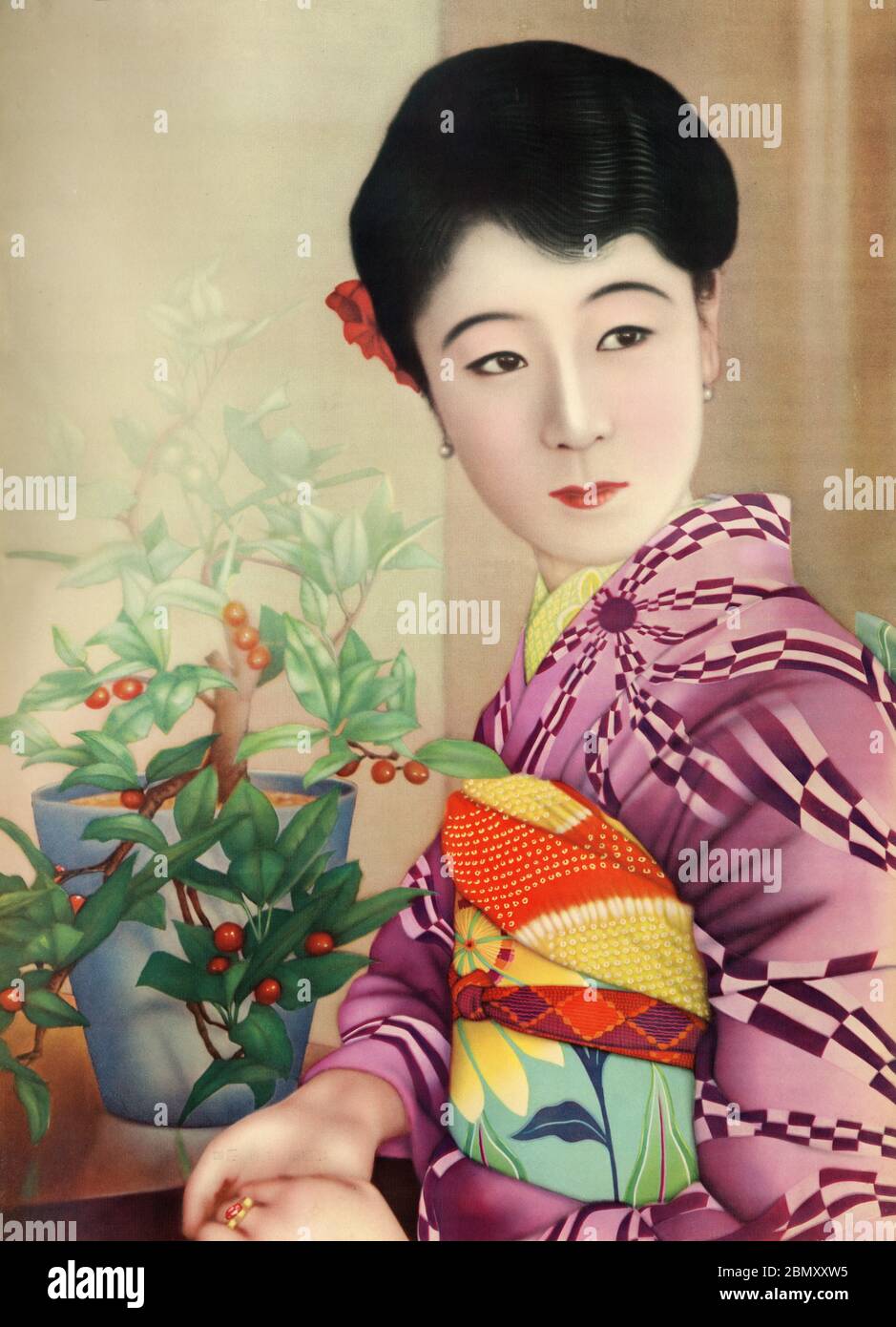 [ 1920s Japan - Illustration of Japanese Woman in Kimono ] — Beautiful ...