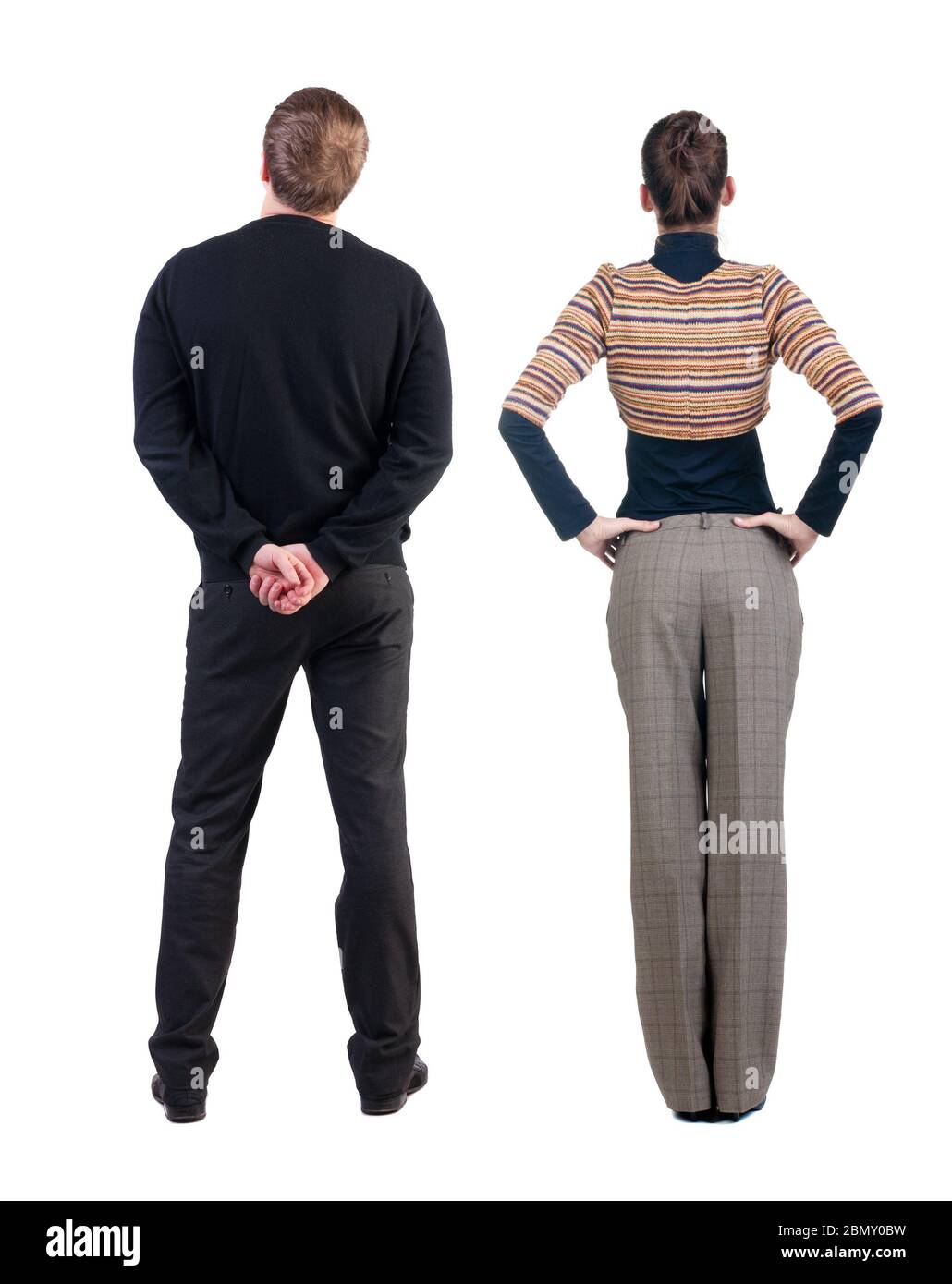 Back view couple in sweater. beautiful man and woman. Rear view people ...