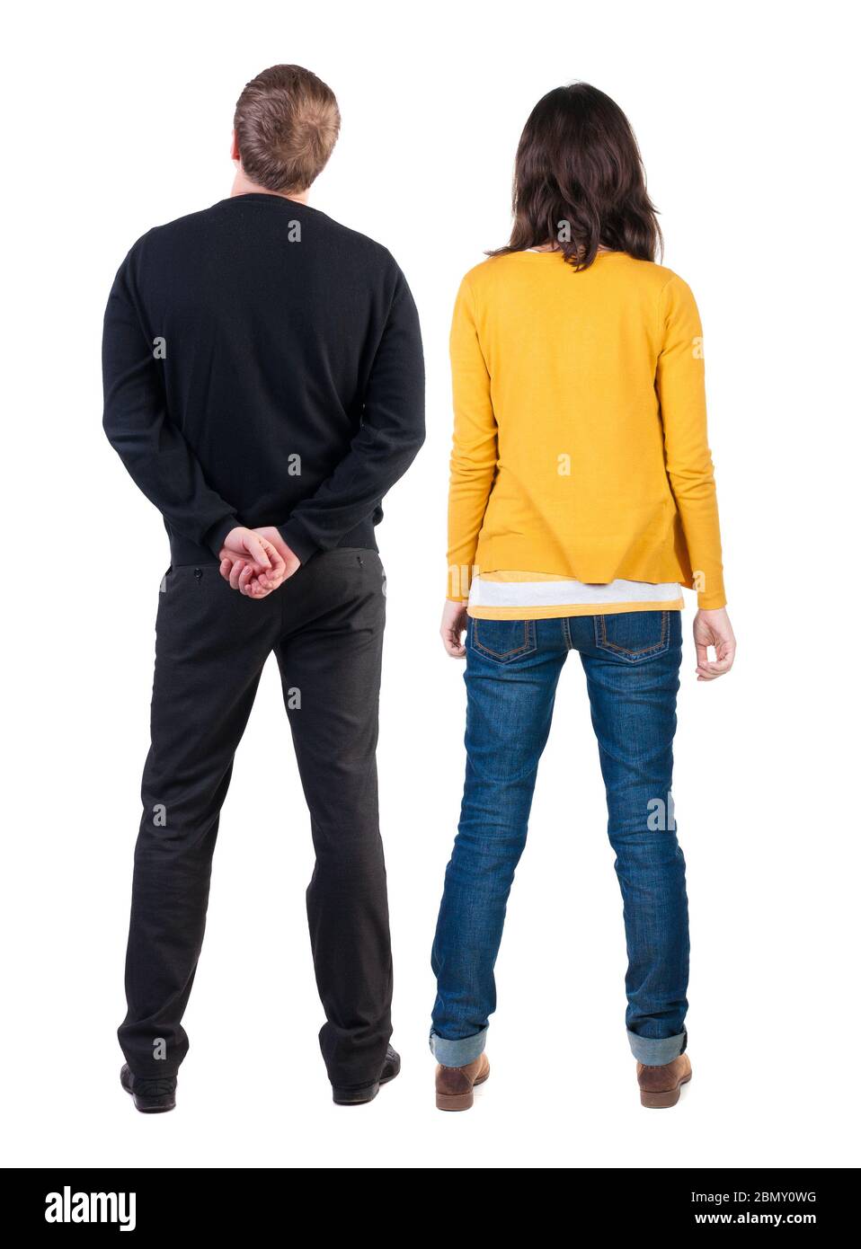 Back view couple in sweater. beautiful man and woman. Rear view people ...