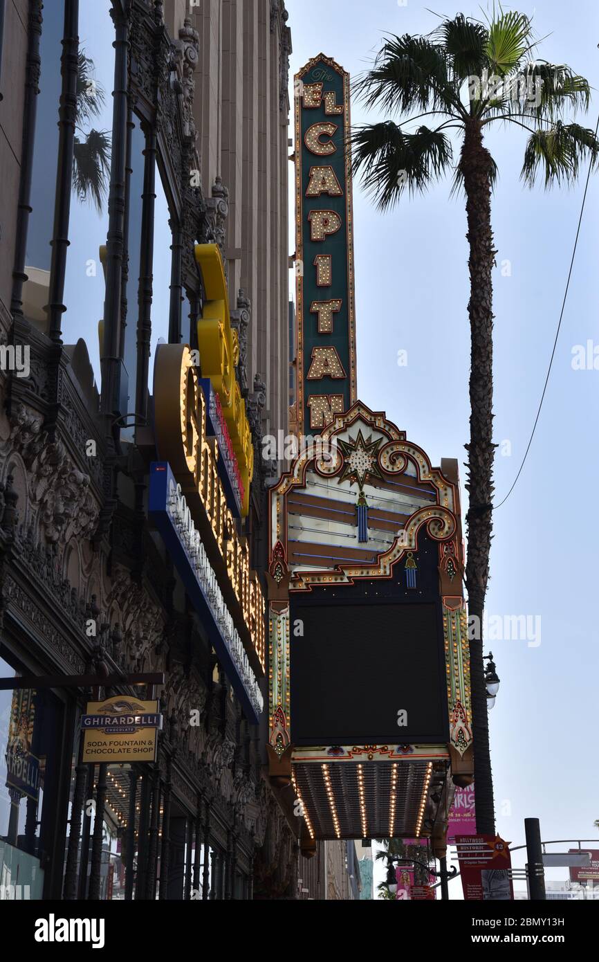 Hollywood, CA/USA - May 9, 2020: Beautiful marquee and sign at the ...