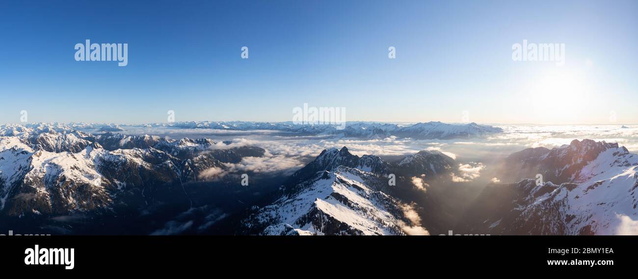 Aerial Panoramic View of Remote Canadian Mountain Landscape Stock Photo ...