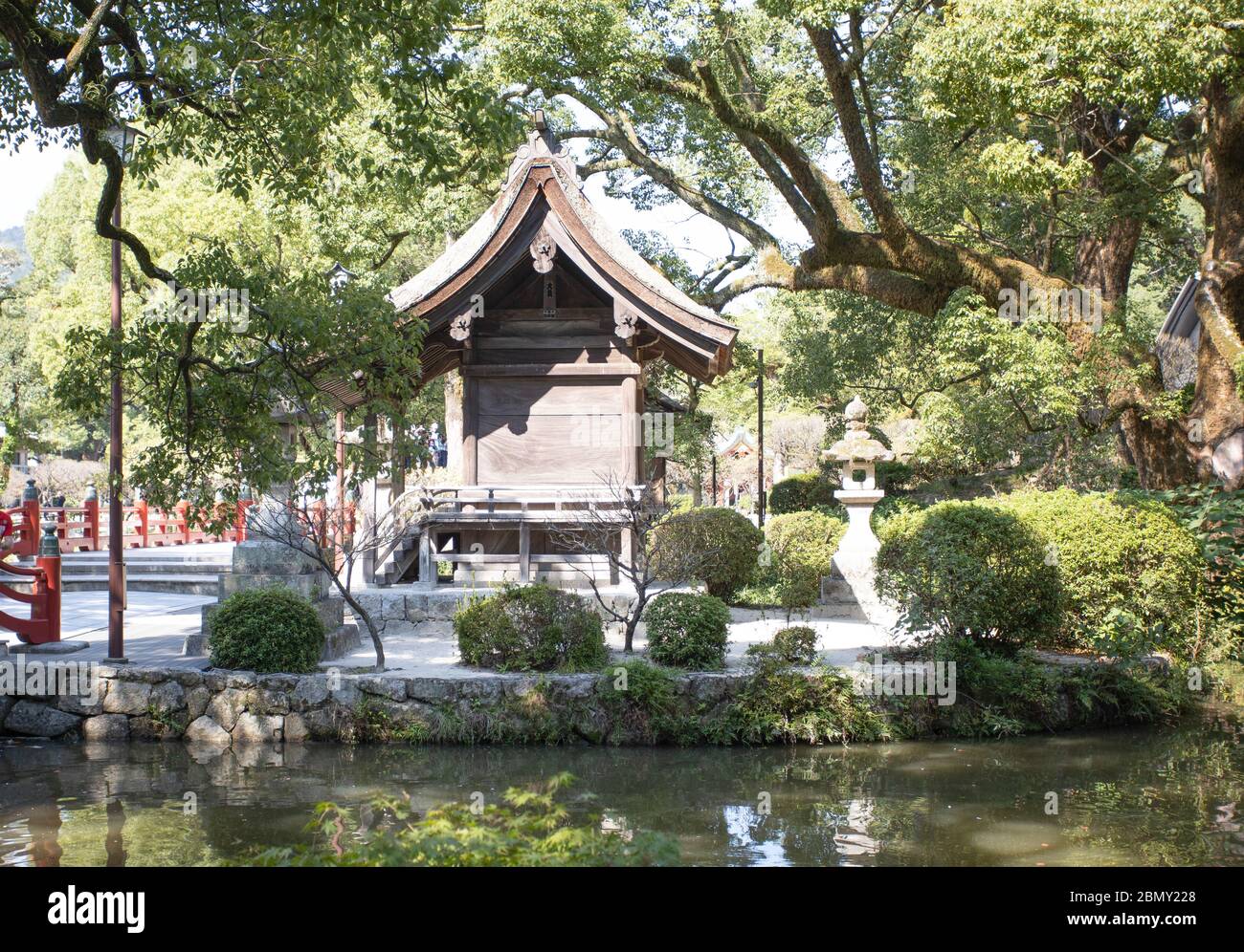 Fukuoka-Japan-0002Oct092019 Wooden Japanese style Shrine near water in ...