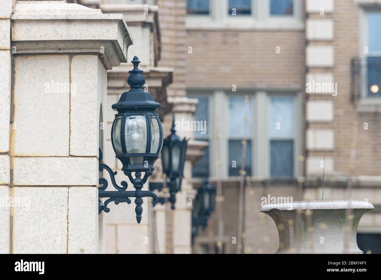 Decorative vintage old style street light Lanterns mounted on the ...