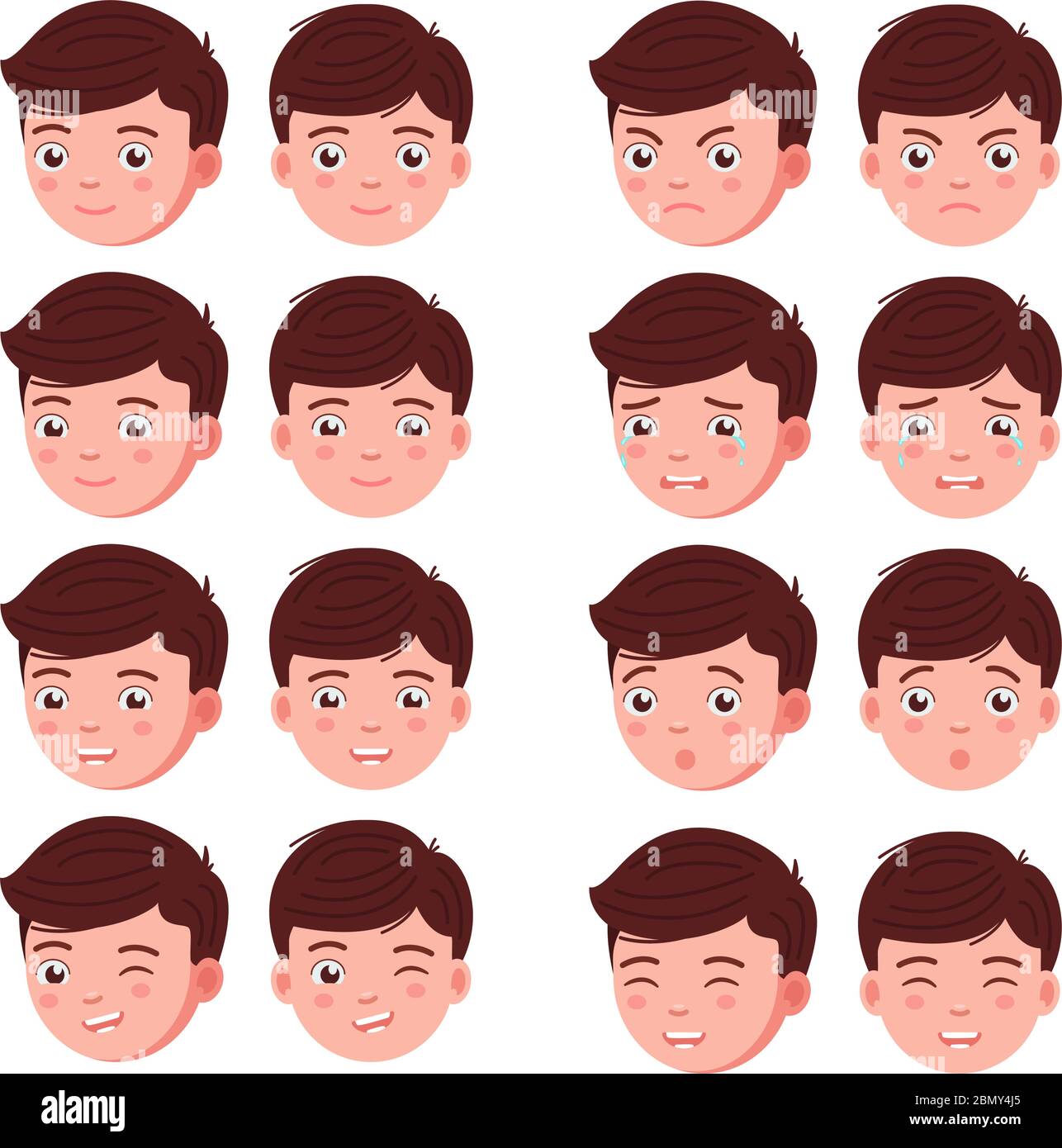 Set boy emotion faces. Vector illustration kid portrait icon with ...