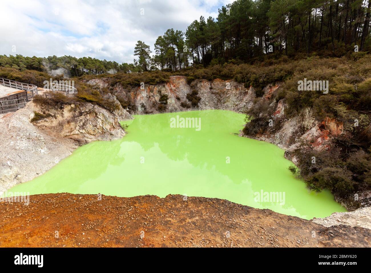 Water pond made yellow by sulphur, Wai-O-Tapu, Reporoa caldera, in New ...
